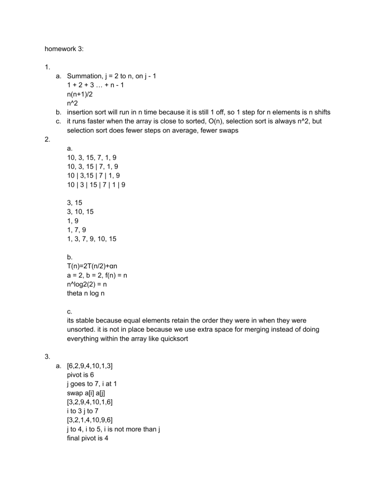 Homework 3: Sorting Algorithms & Algorithm Analysis