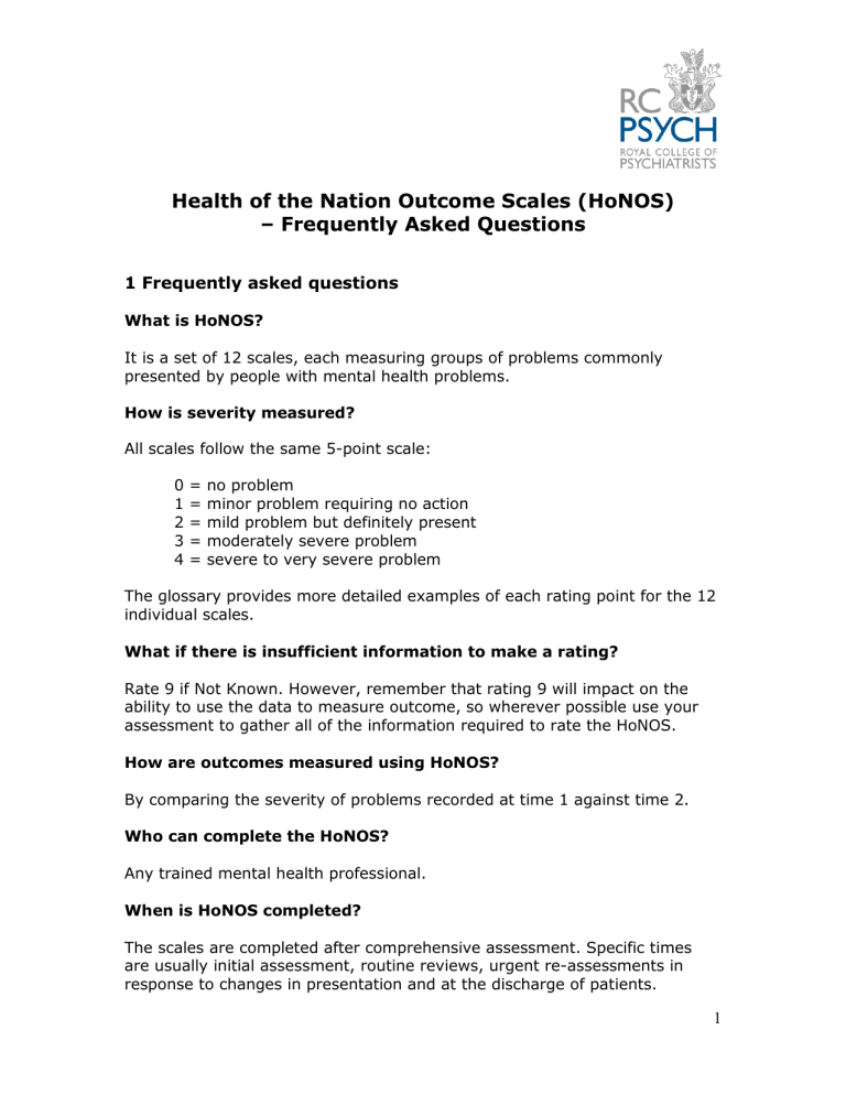 HoNOS FAQ: Health of the Nation Outcome Scales Guide