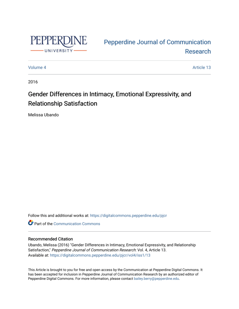 Gender Differences in Intimacy, Emotional Expressivity, and ...