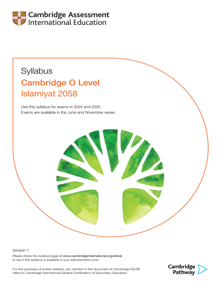 Cambridge O Level Islamiyat 2058 Syllabus 2024-2025