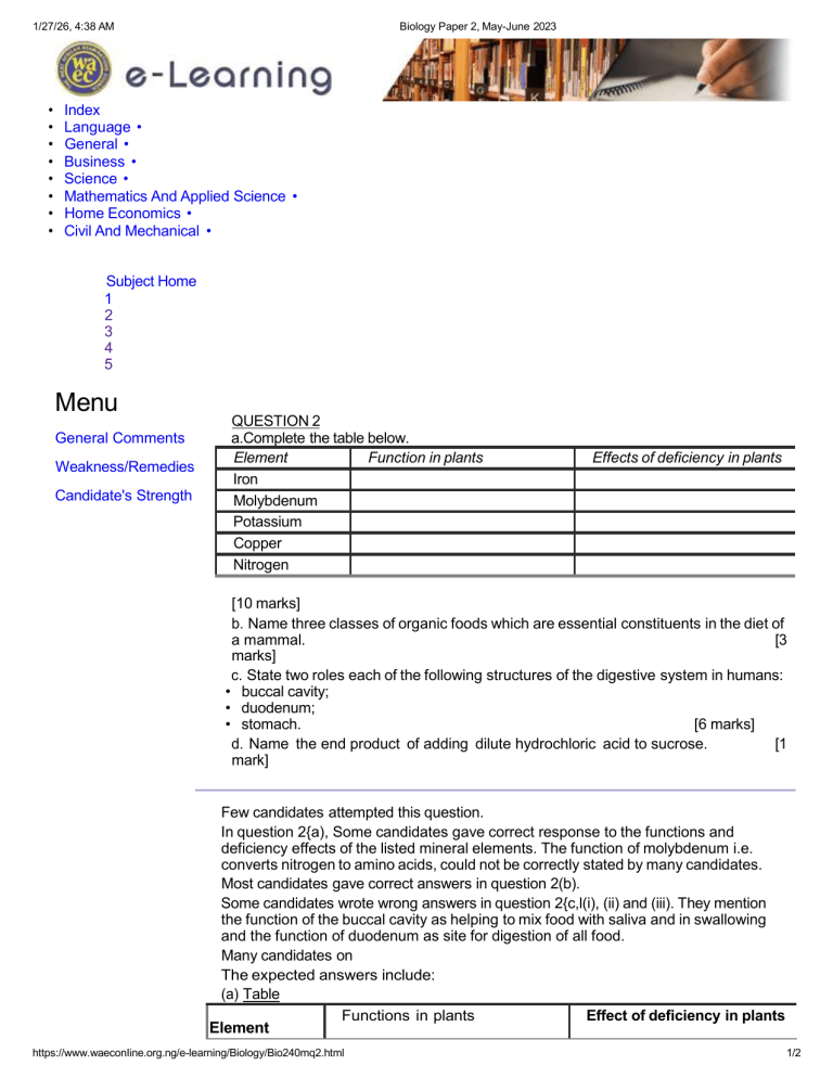 Biology Paper 2 May-June 2023 Exam Questions