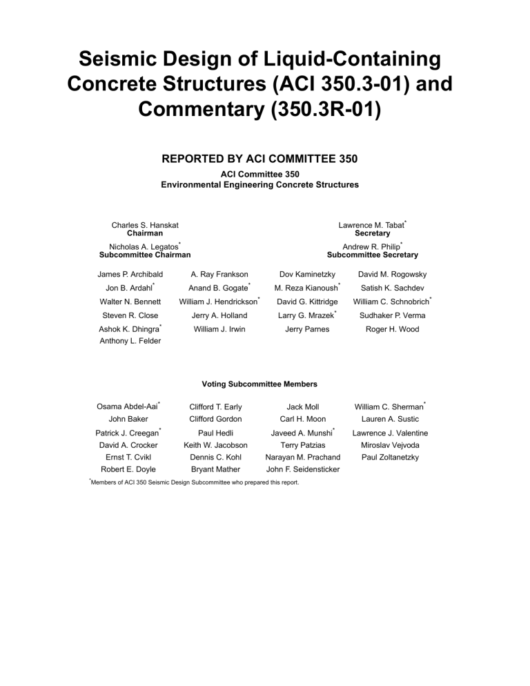Seismic Design of Liquid-Containing Concrete Structures (ACI 350.3-01)