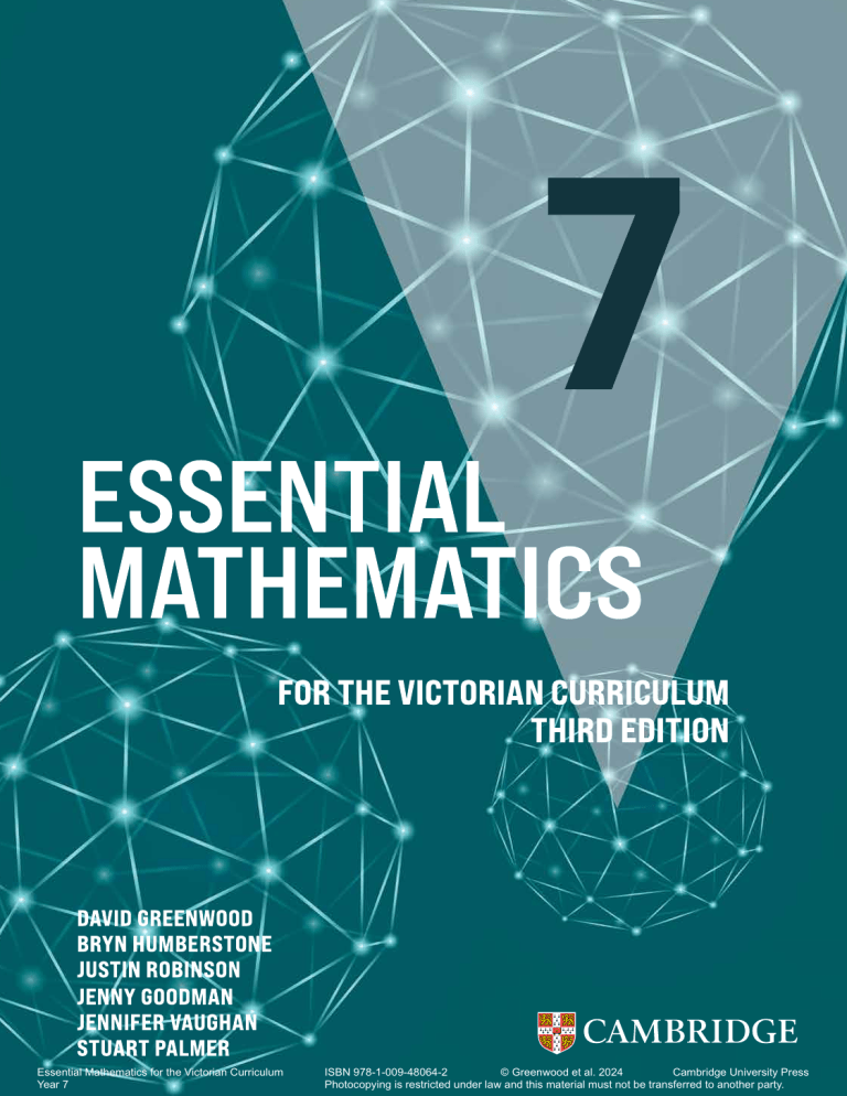 Essential Mathematics for Victorian Curriculum Year 7 Textbook