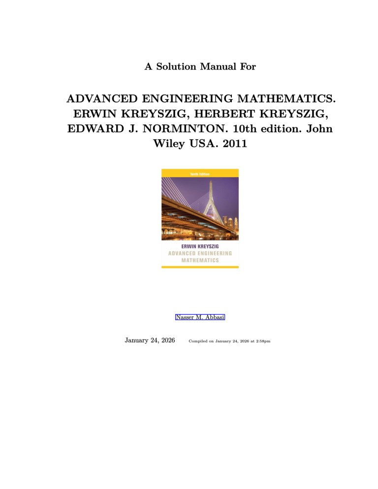 Advanced Engineering Mathematics Solution Manual 10th Ed