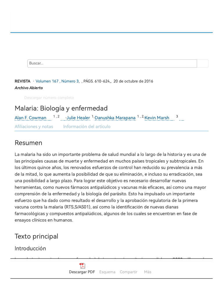 Malaria: Biología y enfermedad - Artículo de investigación