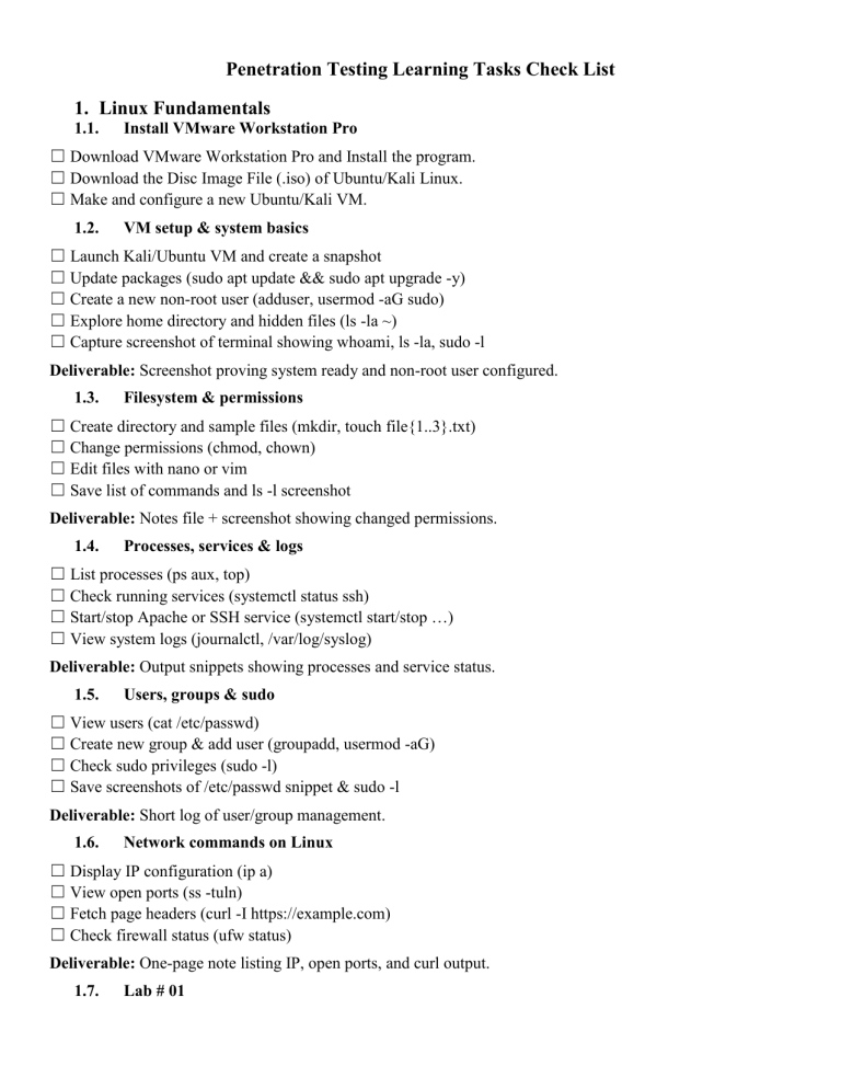 Penetration Testing Learning Checklist