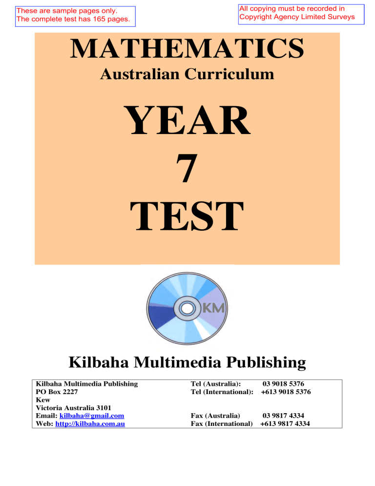 Year 7 Mathematics Australian Curriculum Test