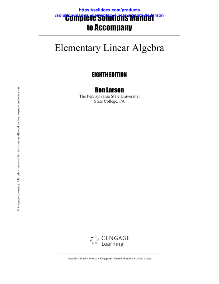Elementary Linear Algebra 8e Solutions Manual by Larson