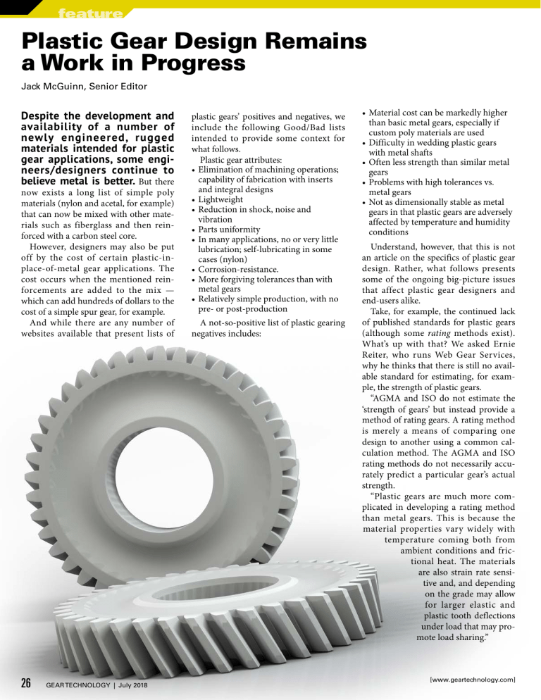 Plastic Gear Design: Ongoing Challenges and Standards