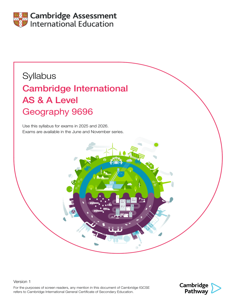 Cambridge AS & A Level Geography 9696 Syllabus 2025-2026