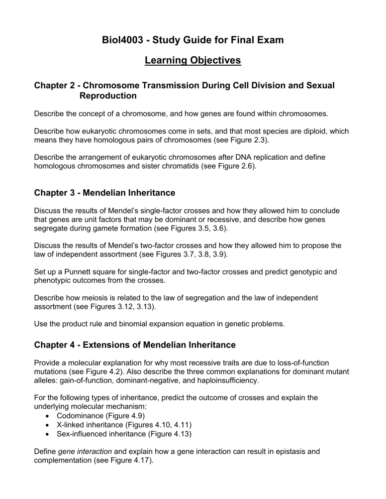 Biol4003 Final Exam Study Guide: Genetics Review