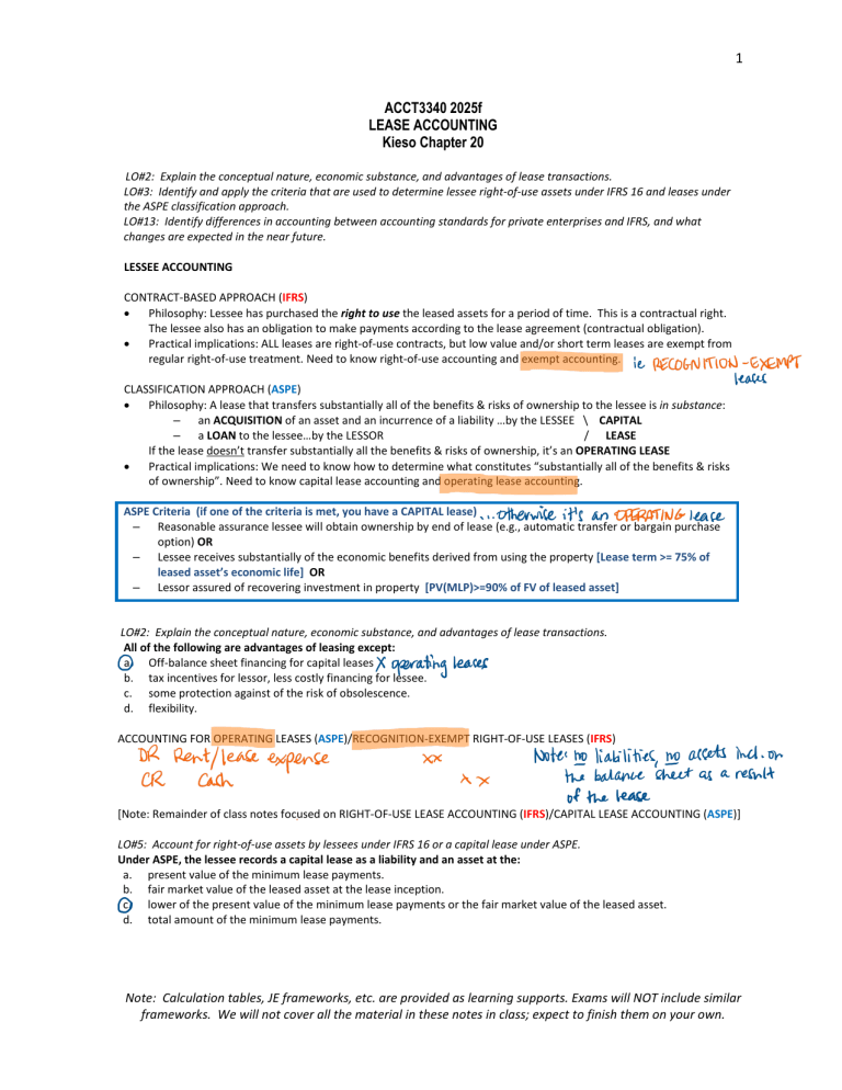 ACCT3340 Lease Accounting Notes: IFRS 16 & ASPE