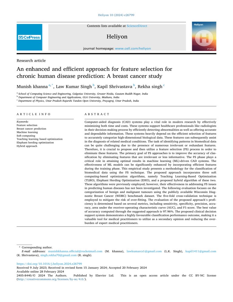 Enhanced Feature Selection for Breast Cancer Prediction Using ML