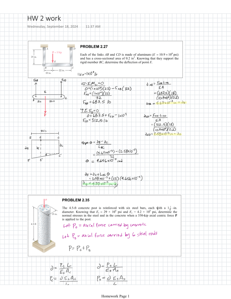HW 2 Engineering Problems: Deflection & Stress Analysis