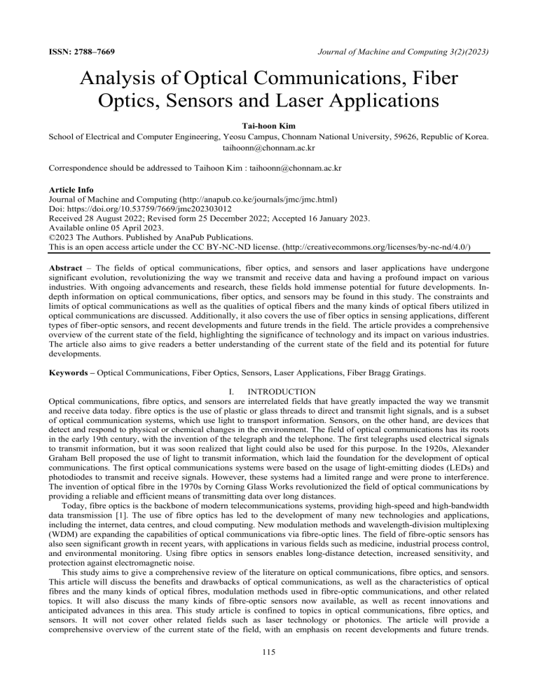 Analysis of Optical Communications, Fiber Optics, Sensors and Laser ...