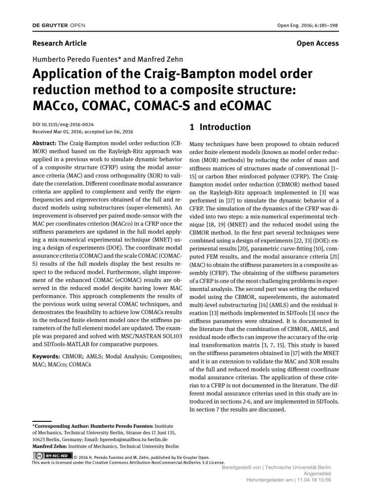 Craig-Bampton Model Order Reduction for Composite Structures: MACco ...