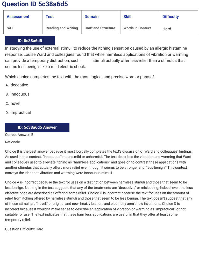 SAT Reading and Writing Practice Question: Words in Context