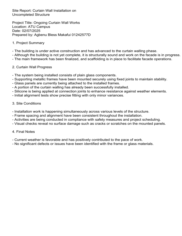 Curtain Wall Installation Site Report