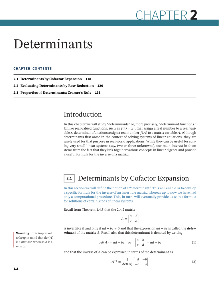 Chapter 2: Determinants in Linear Algebra