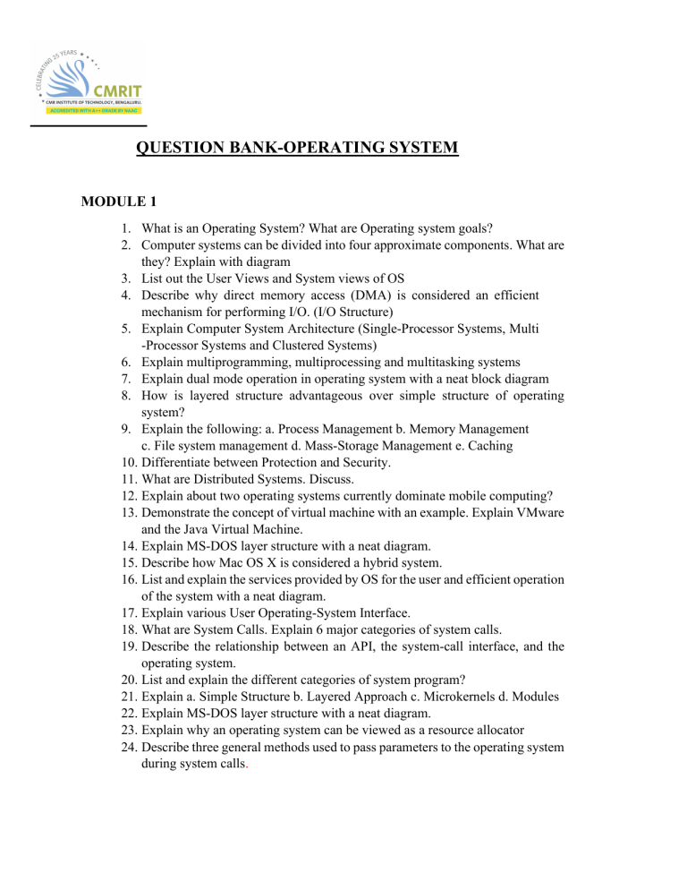 Operating System Question Bank - Modules 1-5