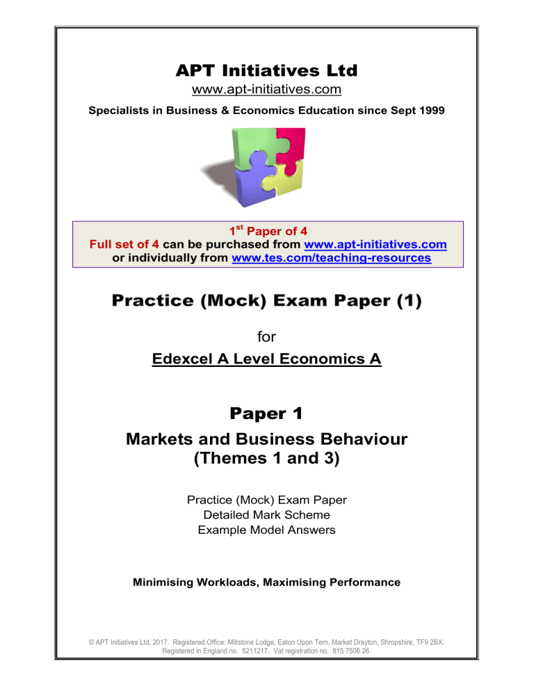 Edexcel A Level Economics A Paper 1 Mock Exam