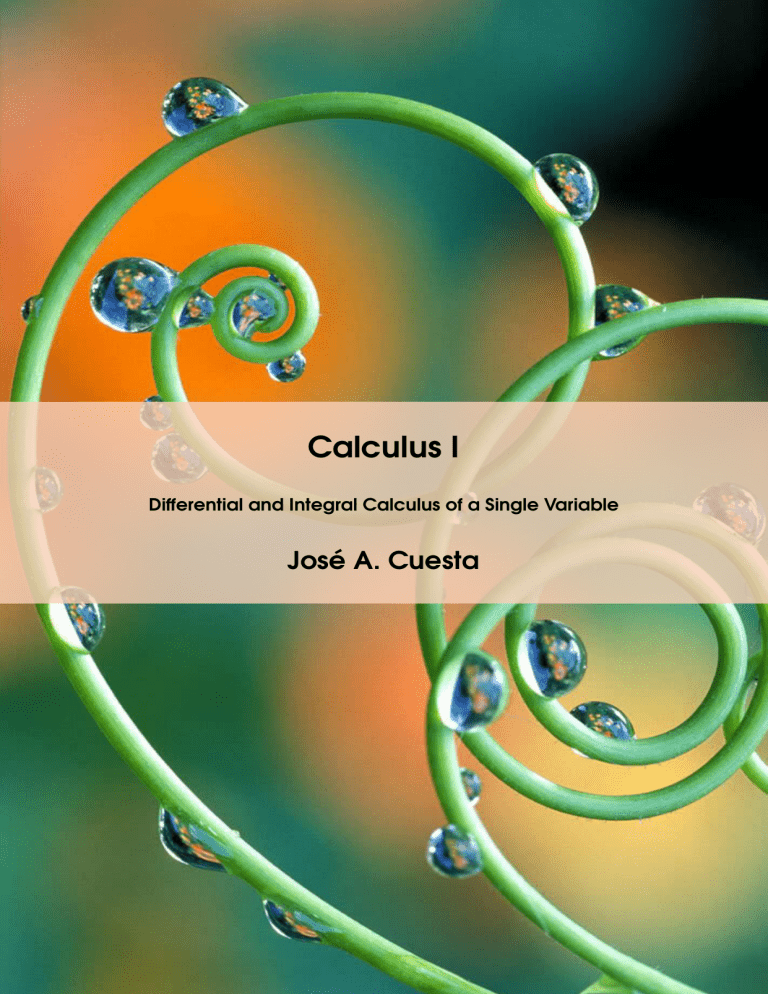Calculus I: Differential and Integral Calculus of a Single Variable