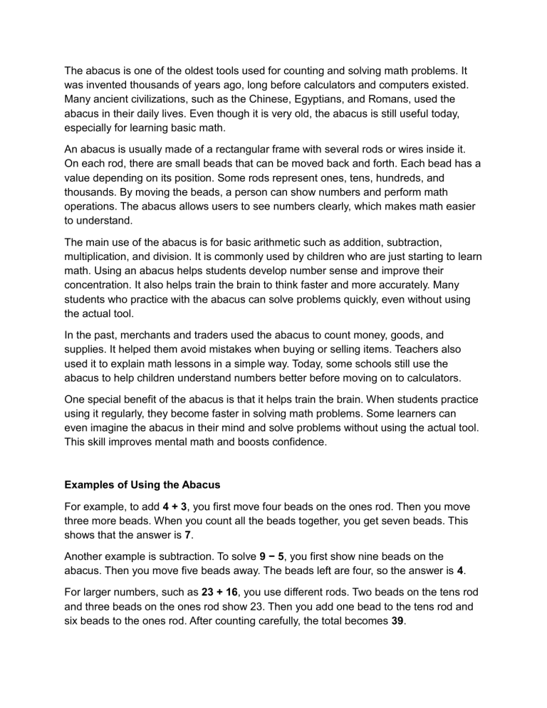 The Abacus: History, Uses, and Benefits for Learning Math