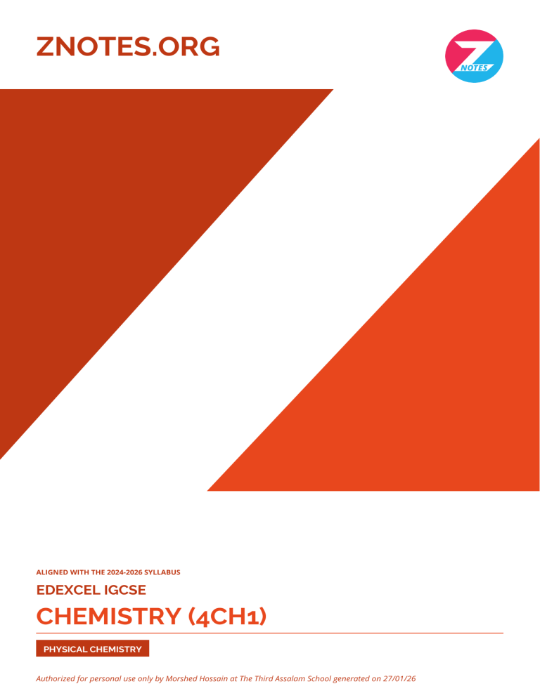 Edexcel IGCSE Chemistry Physical Chemistry Revision Notes