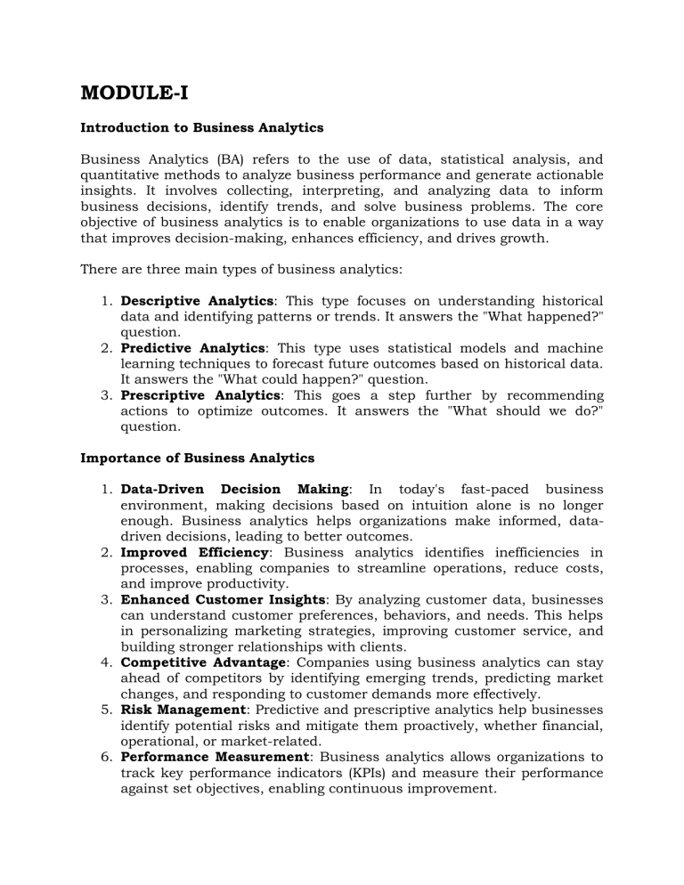 Introduction to Business Analytics Module I