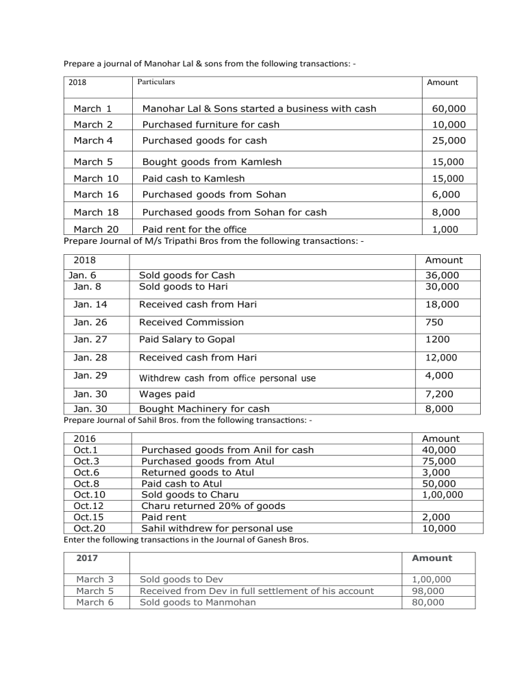 Accounting Journal Entry Exercises Workbook