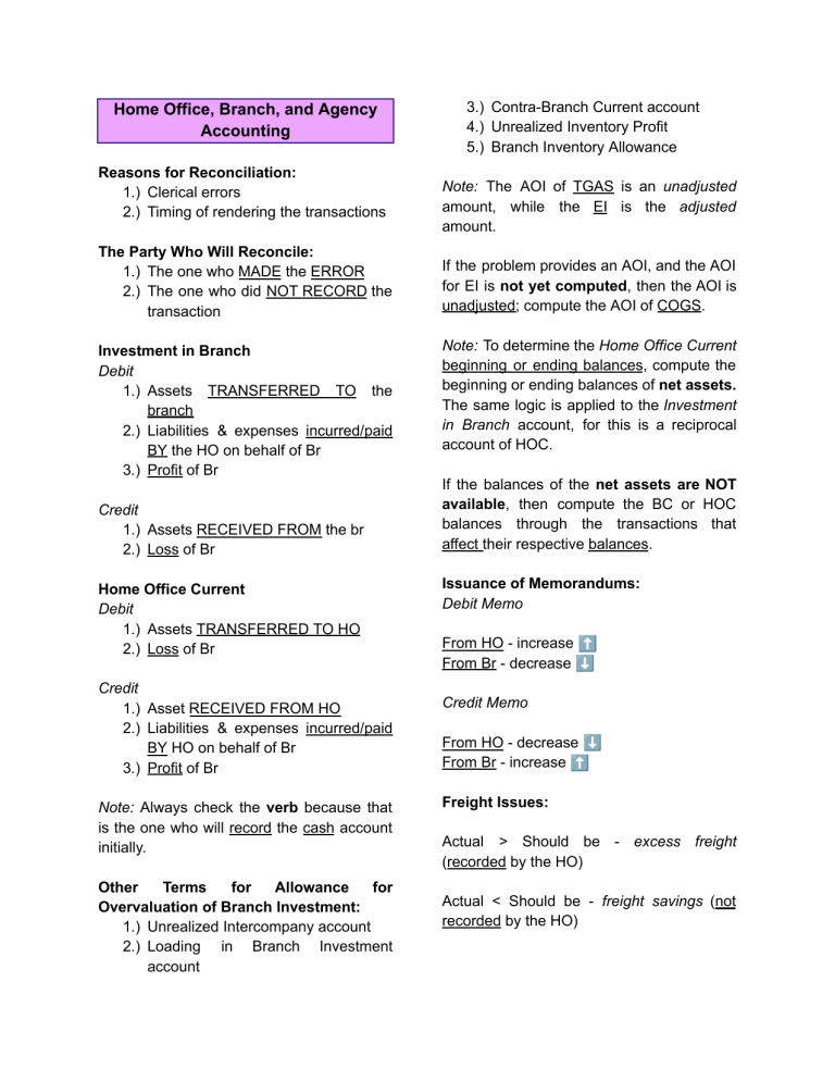 Home Office, Branch, and Agency Accounting Guide