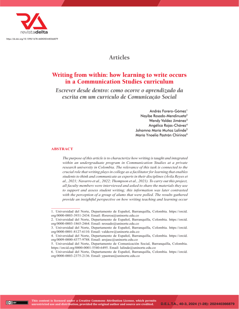 Writing in Communication Studies Curriculum: A Research Analysis