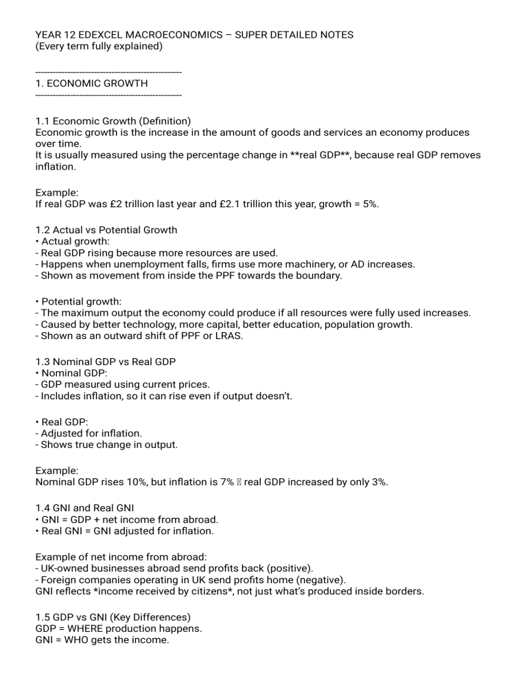 Year 12 Edexcel Macroeconomics Notes