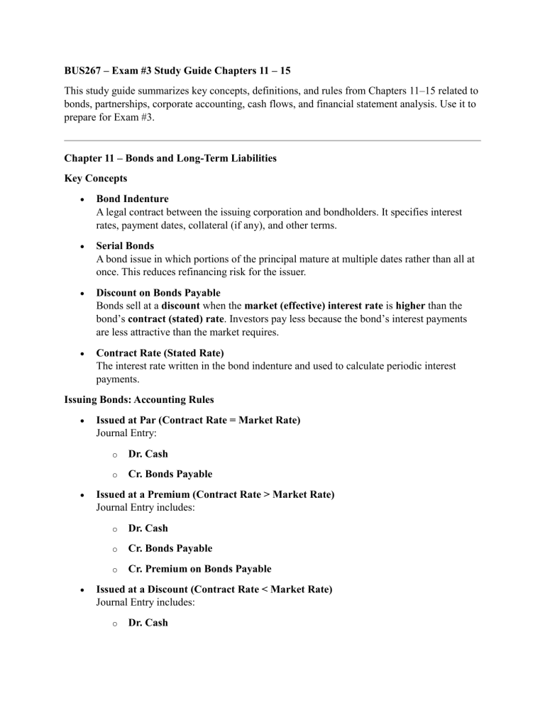 BUS267 Exam 3 Study Guide Chapters 11-15