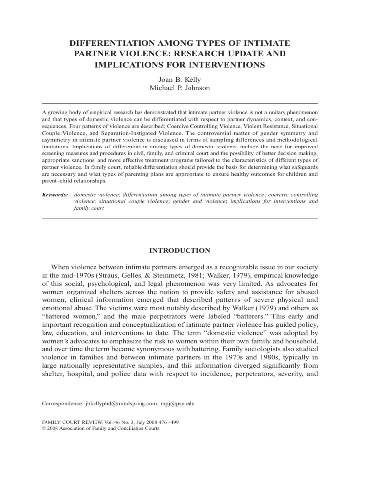 Differentiation Among Types of Intimate Partner Violence