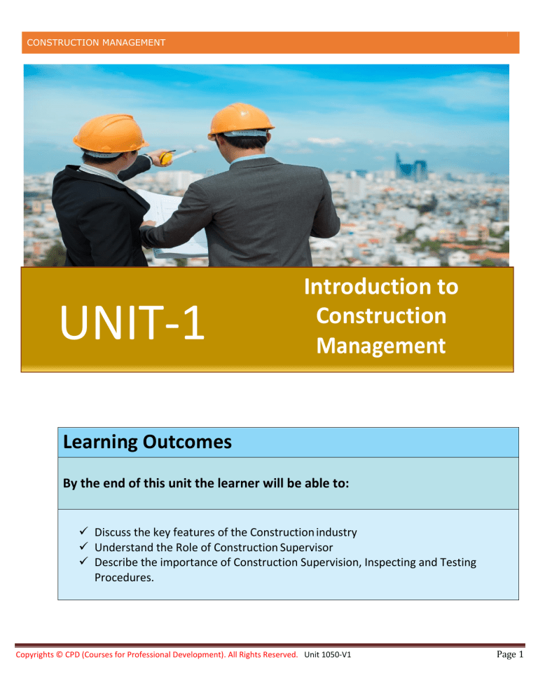 Introduction to Construction Management Unit 1