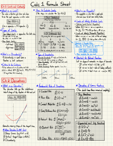 Calc 1 Formula Sheet: Limits, Derivatives, Integrals