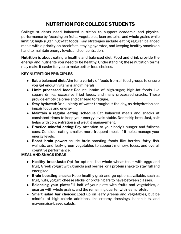 Nutrition for College Students: Balanced Diet Tips