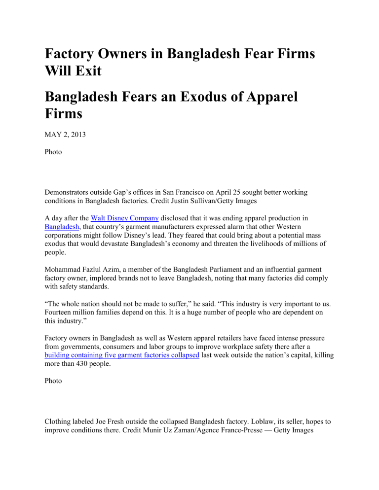 Bangladesh Garment Factory Owners Fear Apparel Firms Exit After Collapse