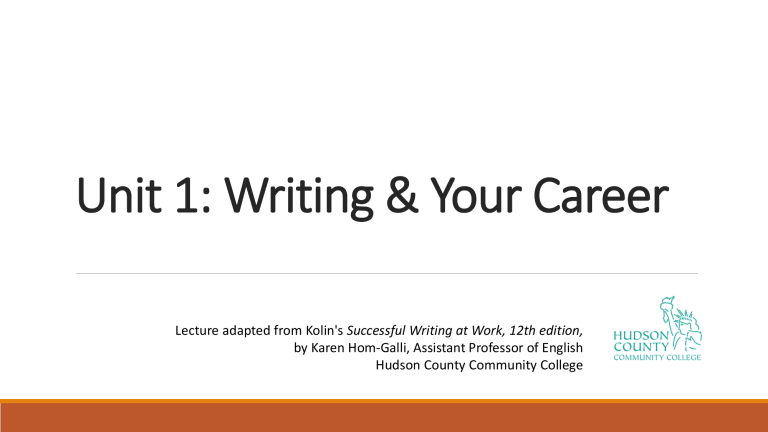 Unit 1: Writing & Your Career - Workplace Communication