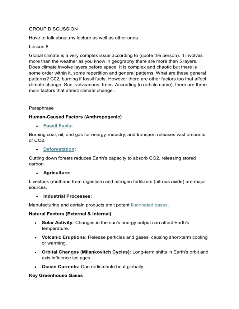 Group Discussion: Lesson 8 - Global Climate Change