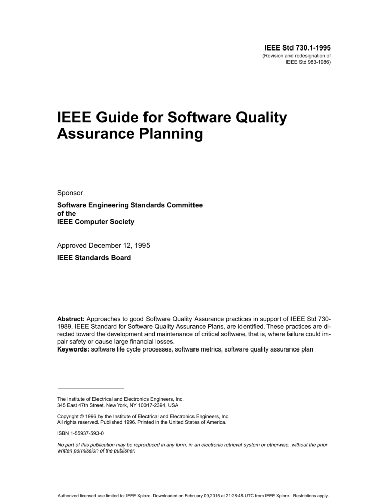 IEEE Guide for Software Quality Assurance Planning