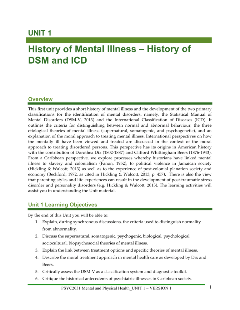 History of Mental Illness: DSM and ICD Overview