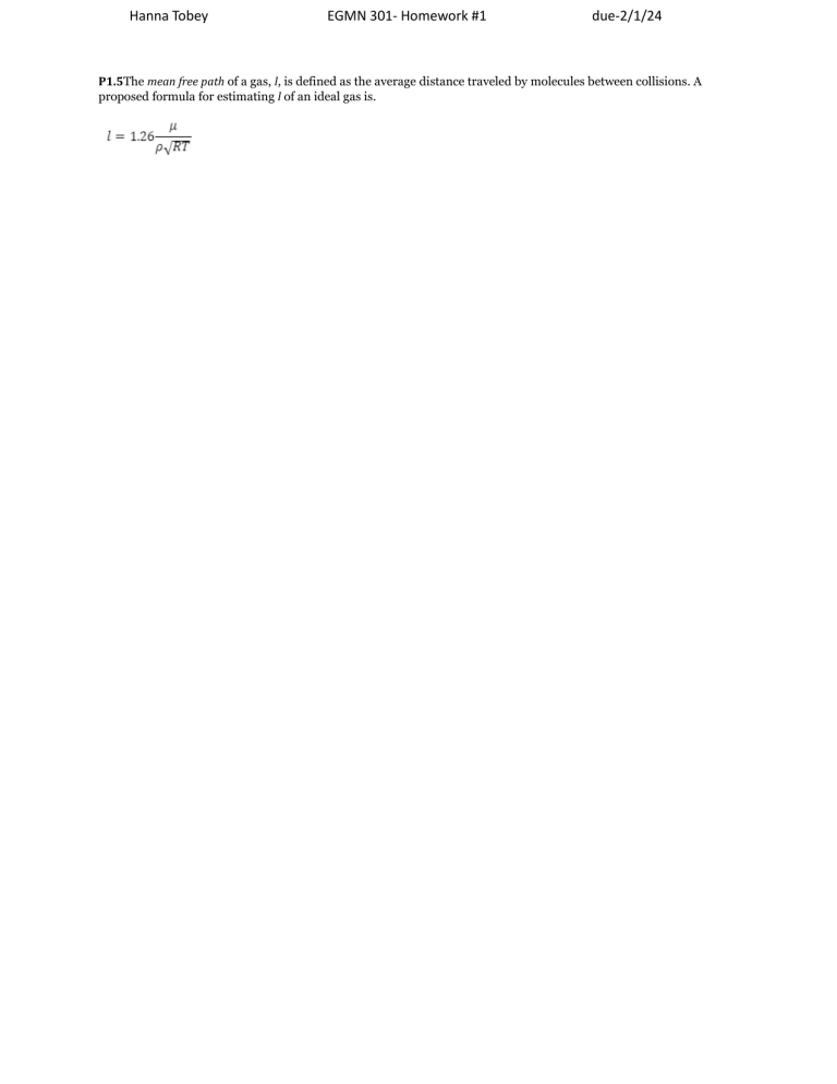 EGMN 301 Homework #1: Fluid Mechanics Problems