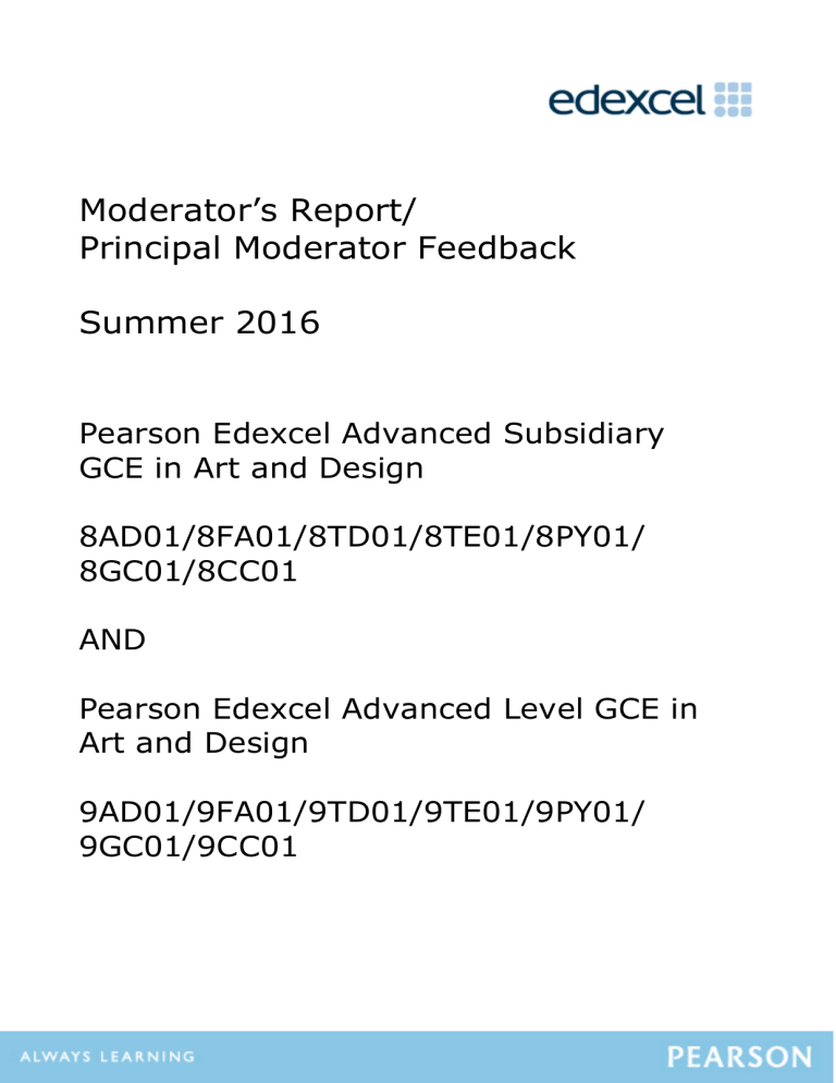 Edexcel Art and Design Moderator's Report 2016