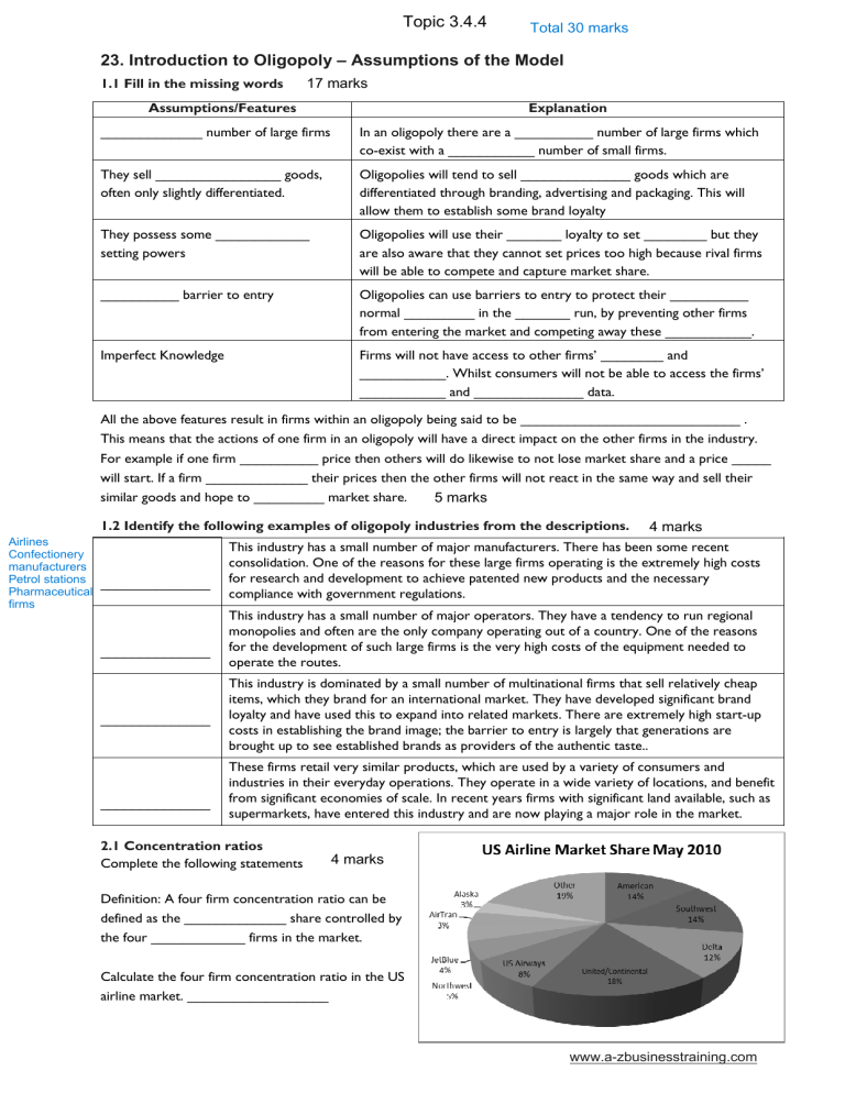 Introduction to Oligopoly: Assumptions & Examples Worksheet