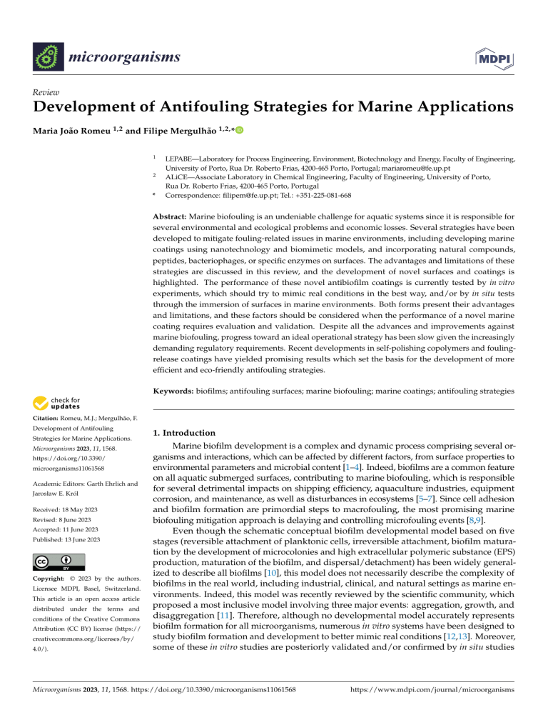 Antifouling Strategies for Marine Applications Review