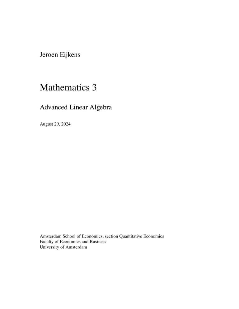 Mathematics 3: Advanced Linear Algebra
