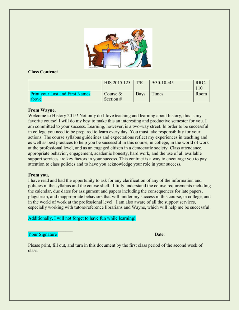 History Class Contract - Course Expectations