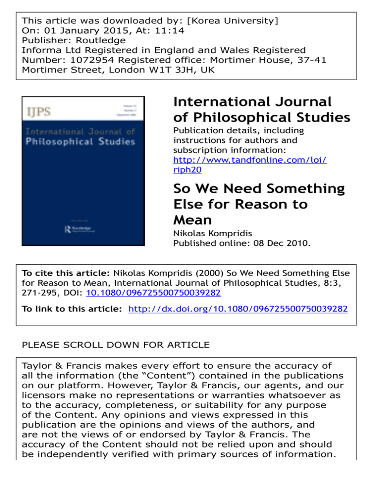 So We Need Something Else for Reason to Mean - Philosophy Paper